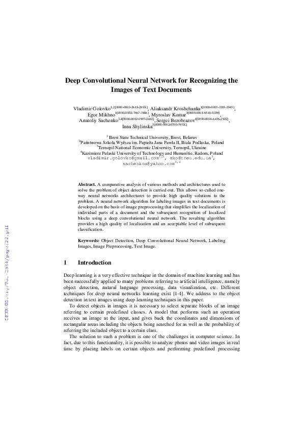 (PDF) Deep Convolutional Neural Network for Recognizing the Images of Text Documents