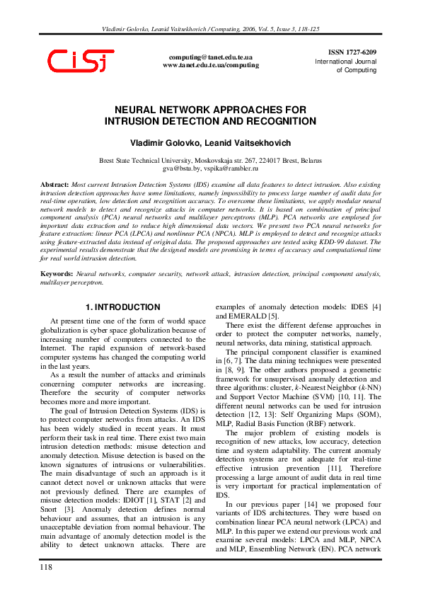 (PDF) Neural Network Approaches for Intrusion Detection and Recognition