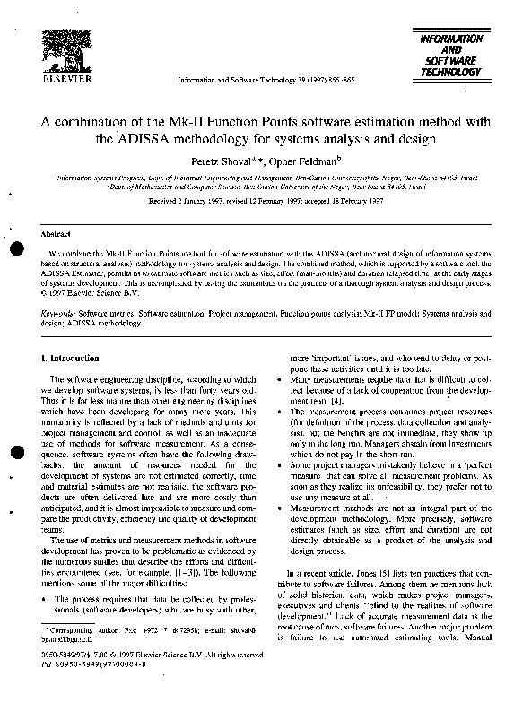 (PDF) A combination of the Mk-II Function Points software estimation method with the ADISSA ...