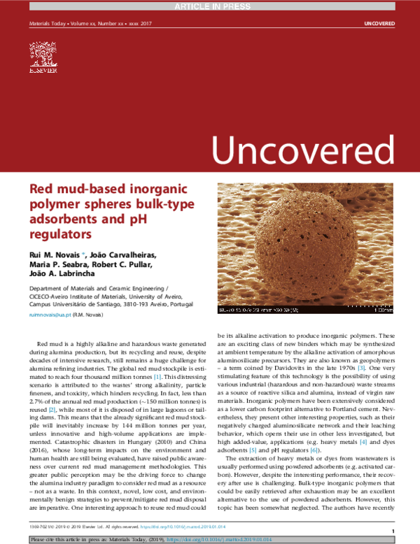 (PDF) Red mud-based inorganic polymer spheres bulk-type adsorbents and pH regulators | Rui ...