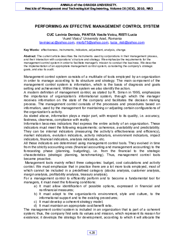 (PDF) Performing an Effective Management Control System | Vasile Voicu ...