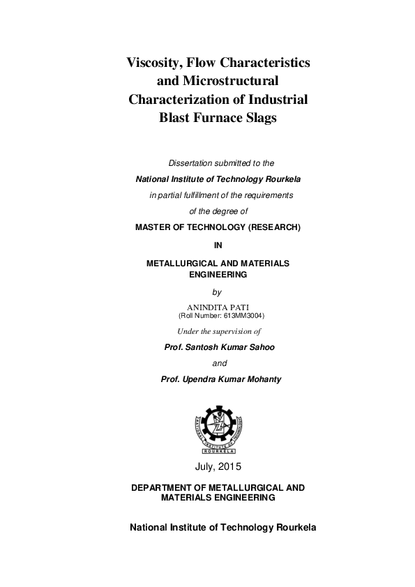 (PDF) Viscosity, Flow Characteristics and Microstructural Characterization of Industrial Blast ...