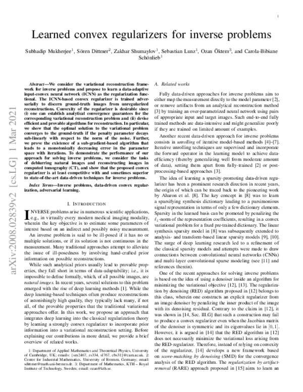 (PDF) Learned convex regularizers for inverse problems