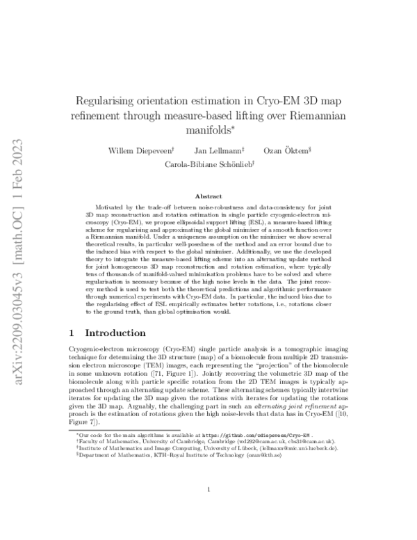 (PDF) Regularising orientation estimation in Cryo-EM 3D map refinement through measure-based ...
