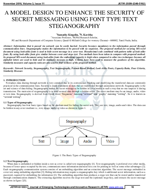 (PDF) A Model Design to Enhance the Security of Secret Messaging using Font Type Text Steganography