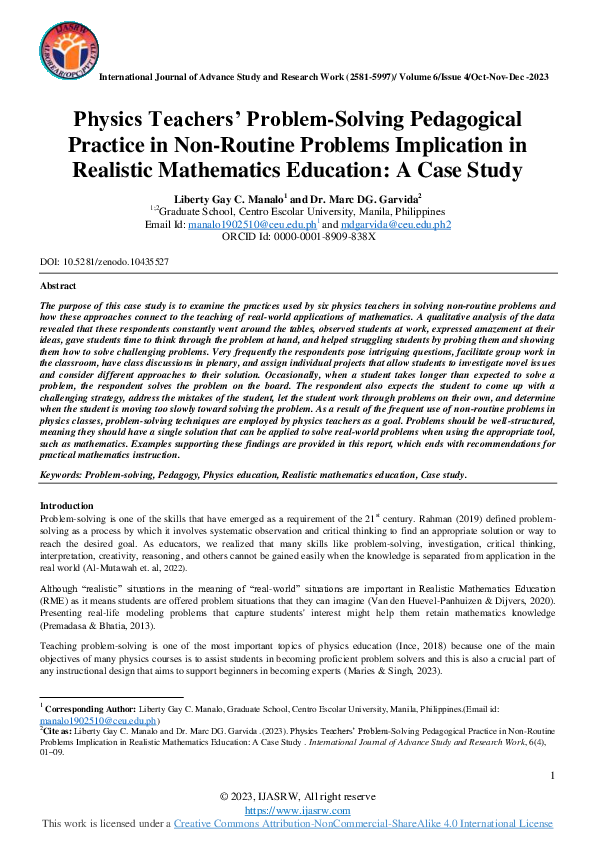 (PDF) Physics Teachers’ Problem-Solving Pedagogical Practice in Non ...