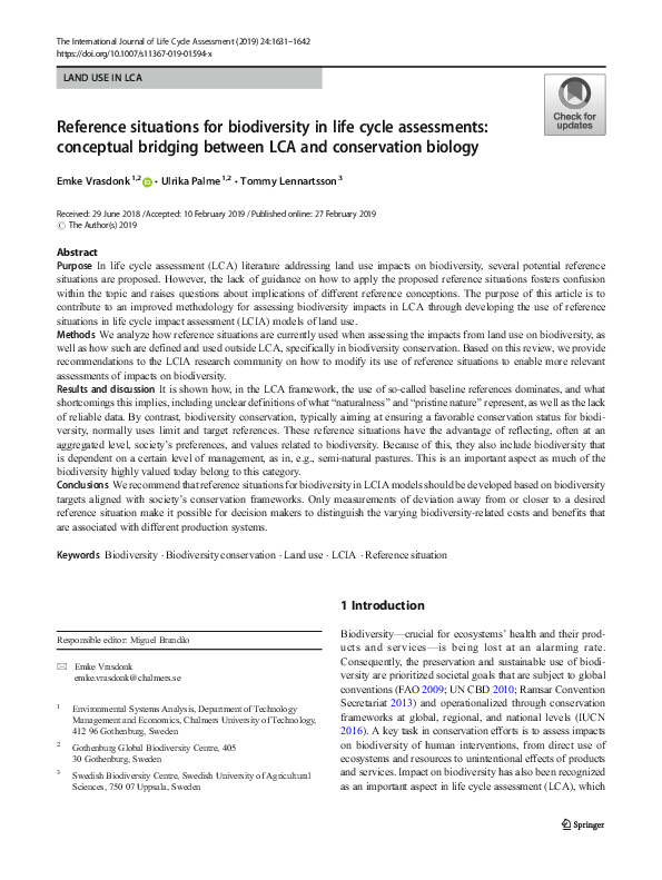(PDF) Reference situations for biodiversity in life cycle assessments ...