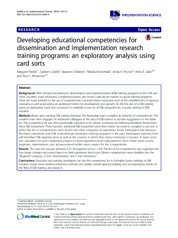 (PDF) Developing educational competencies for dissemination and implementation research training ...