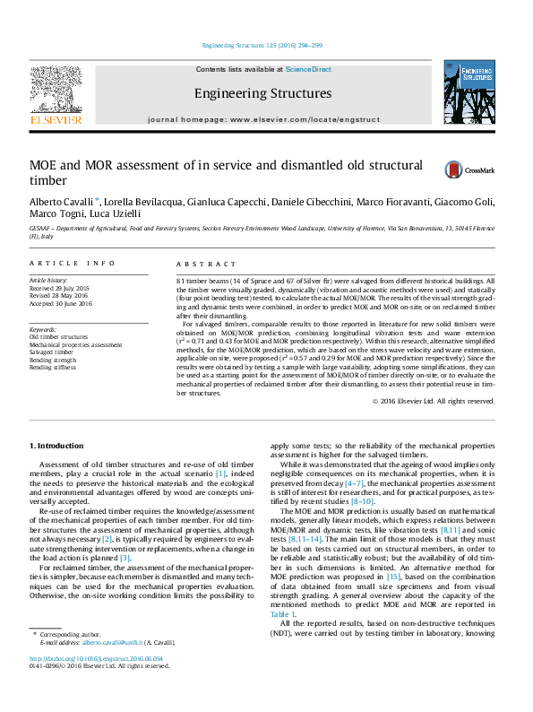 (PDF) MOE and MOR assessment of in service and dismantled old ...