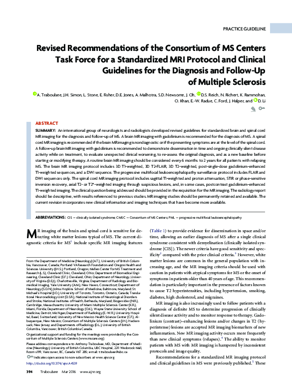 (PDF) Revised Recommendations of the Consortium of MS Centers Task Force for a Standardized MRI ...