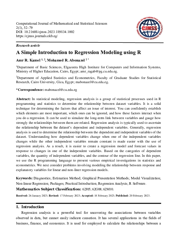 (PDF) A Simple Introduction to Regression Modeling using R