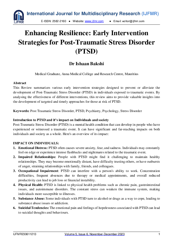 (PDF) Enhancing Resilience: Early Intervention Strategies for Post ...