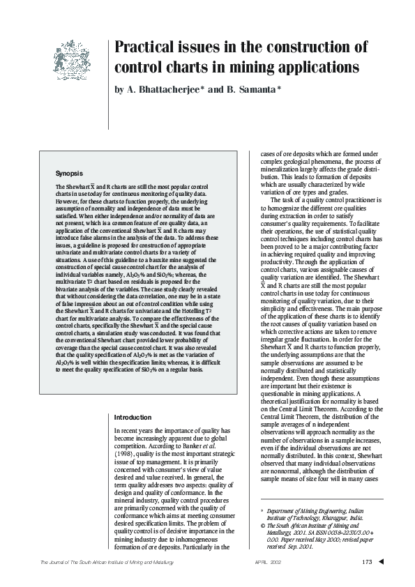 (PDF) Practical issues in the construction of control charts in mining applications