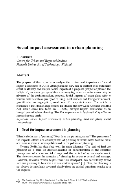 (PDF) Social impact assessment in urban planning