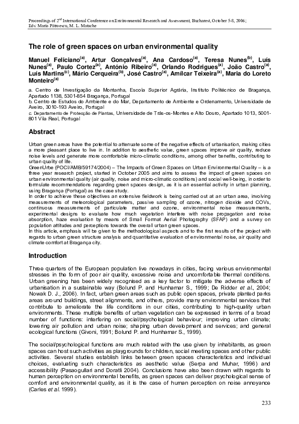 (PDF) The role of green spaces on urban environmental quality