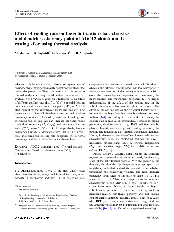 (PDF) Effect of cooling rate on solidification characteristics of aluminium alloy AA 5182