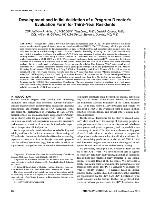(PDF) Development and Initial Validation of a Program Director's Evaluation Form for Third-Year ...