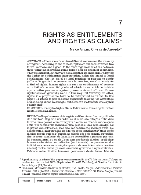(PDF) Rights as Entitlements and Rights as Claims