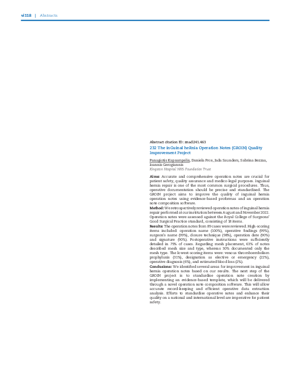 (PDF) 232 The inGuinal heRnia OperatIon Notes (GROIN) Quality ...