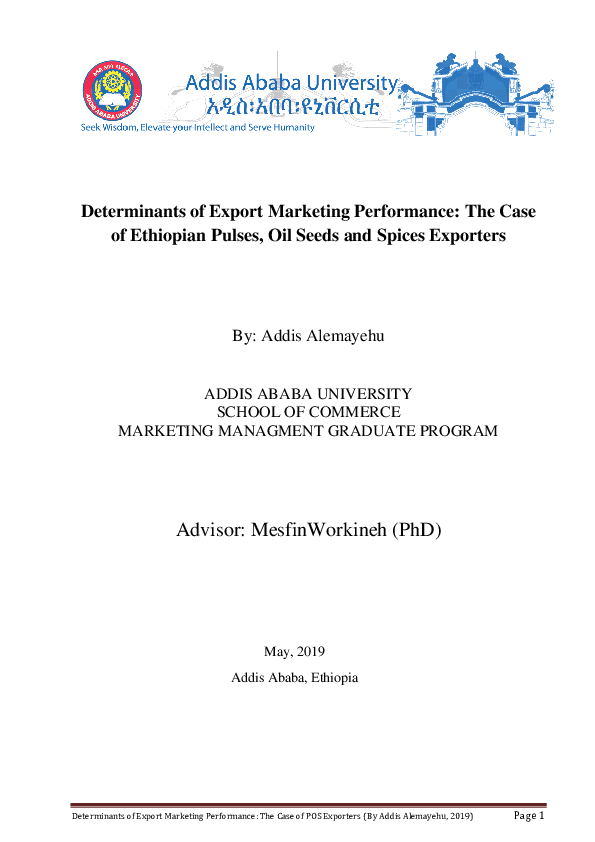 Pdf Determinants Of Export Marketing Performance The Case Of Ethiopian Pulses Oil Seeds And