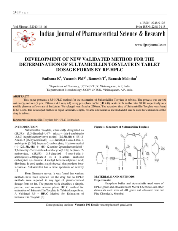 (PDF) DEVELOPMENT OF NEW VALIDATED METHOD FOR THE DETERMINATION OF ...
