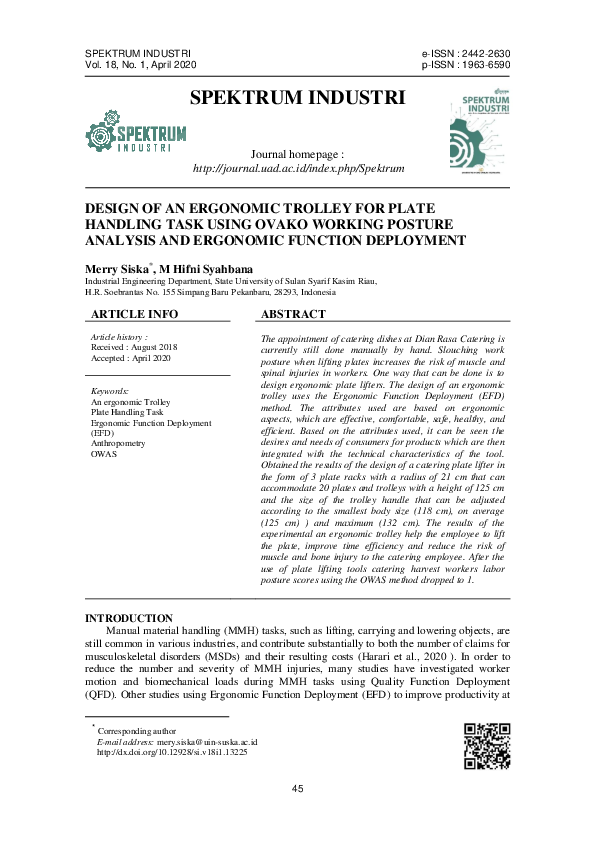 (PDF) Design of an Ergonomic Trolley for Plate Handling Task Using Ovako Working Posture ...