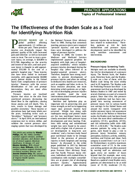 (PDF) The Effectiveness of the Braden Scale as a Tool for Identifying ...