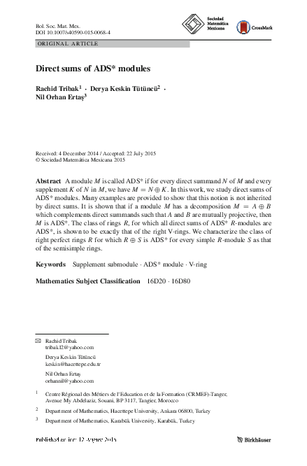 (PDF) Direct sums of ADS* modules