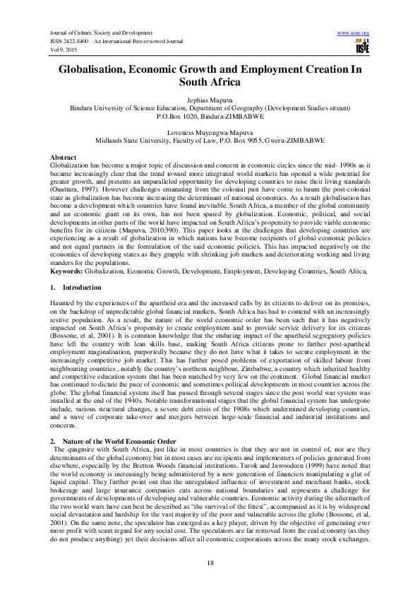(PDF) Globalisation, economic growth and employment creation in South ...
