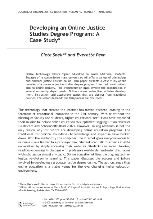 (PDF) Developing an online justice studies degree program: A case study