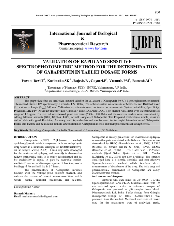 (PDF) VALIDATION OF RAPID AND SENSITIVE SPECTROPHOTOMETRIC METHOD FOR THE DETERMINATION OF ...