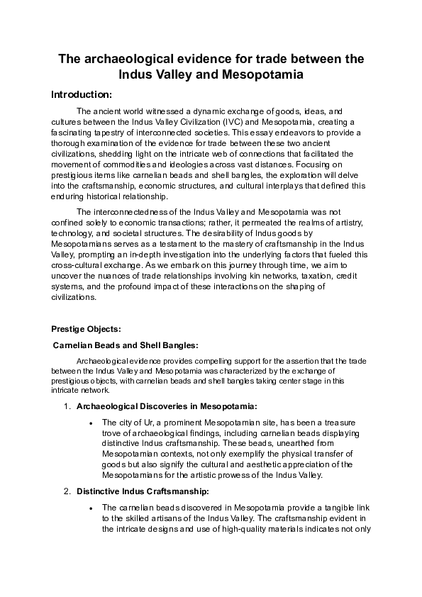 (PDF) The archaeological evidence for trade between the Indus Valley ...