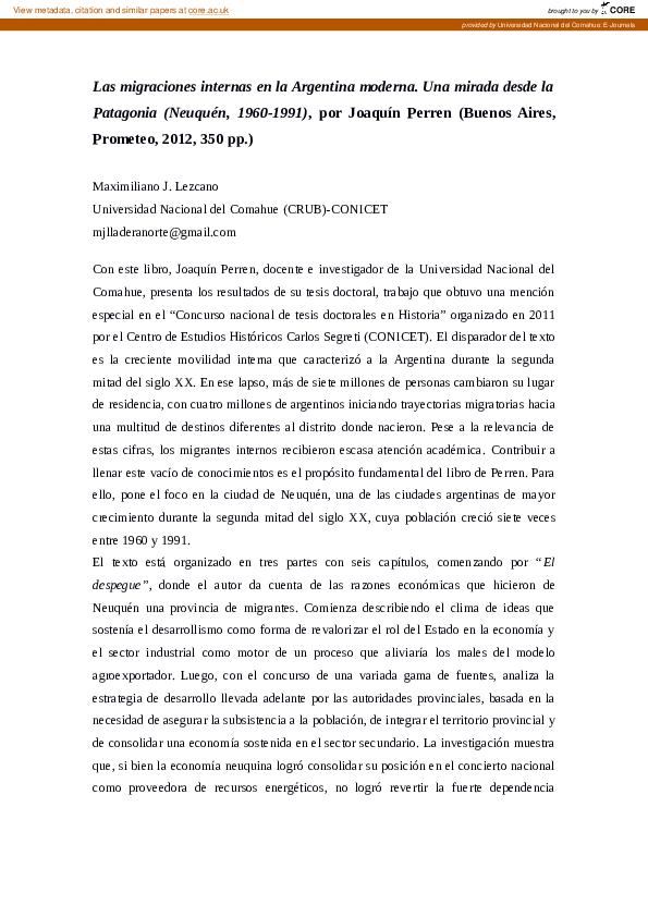 (PDF) Las migraciones internas en la Argentina moderna. Una mirada ...