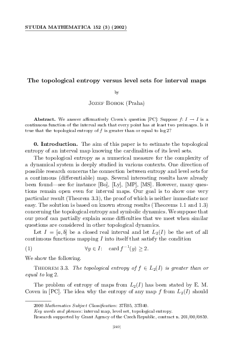 (PDF) The topological entropy versus level sets for interval maps
