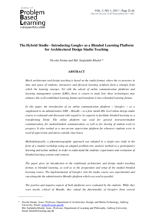 (PDF) The Hybrid Studio: Introducing Google+ as a Blended Learning ...