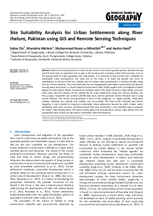 (PDF) Site Suitability Analysis for Urban Settlements along River ...