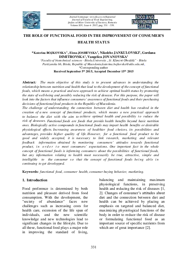 (PDF) The Role of Functional Food in the Improvement of Consumer’s ...
