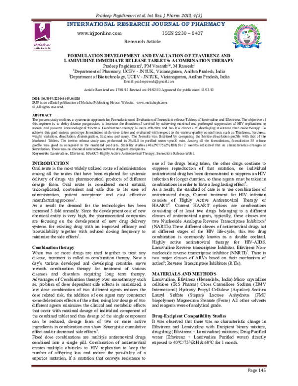 Pdf Formulation And Evaluation Of Immediate Release Tablets Of