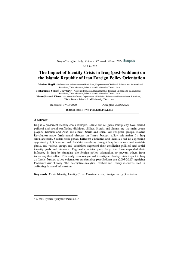 (PDF) The Impact of Identity Crisis in Iraq (post-Saddam) on the ...