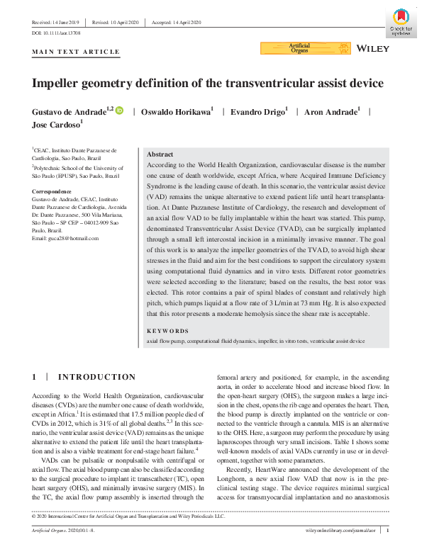 (PDF) Impeller geometry definition of the transventricular assist device