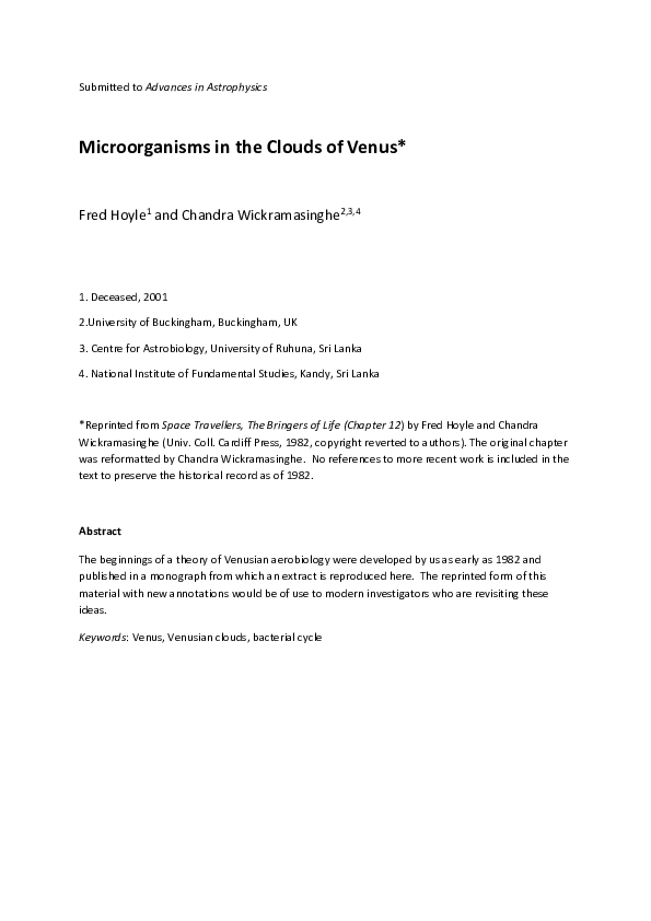 (PDF) Microorganisms in the Clouds of Venus