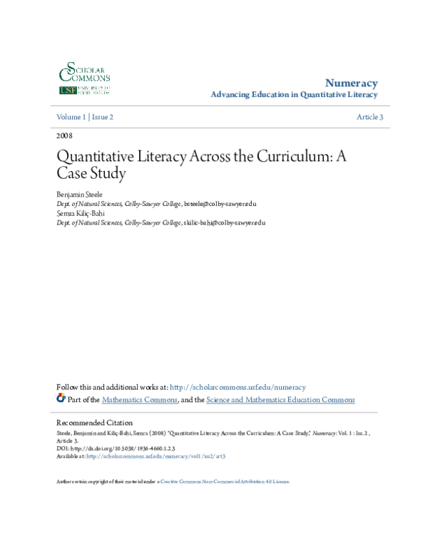 (PDF) Quantitative Literacy Across the Curriculum: A Case Study