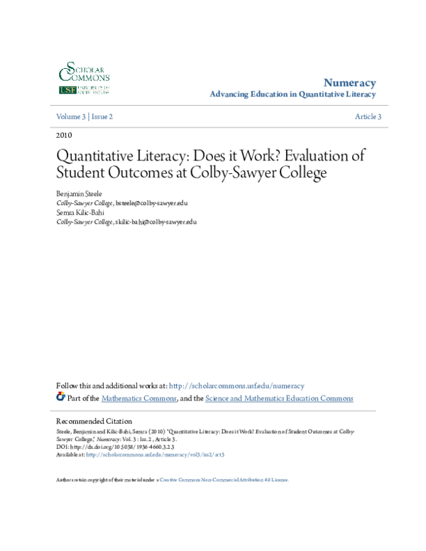 (PDF) Quantitative Literacy: Does it Work? Evaluation of Student ...