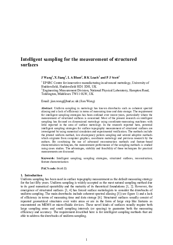 (PDF) Intelligent sampling for the measurement of structured surfaces