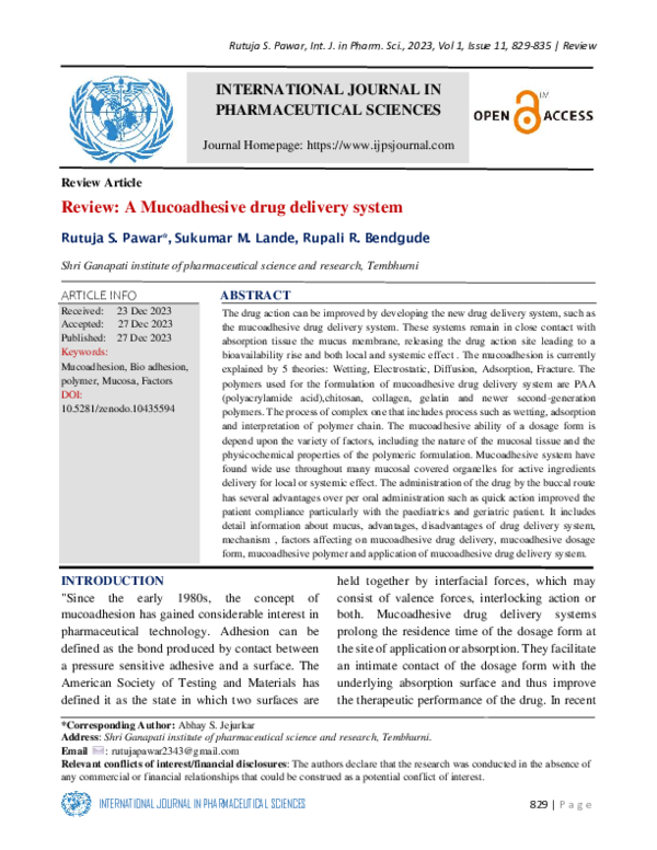 (PDF) Review A Mucoadhesive drug delivery system