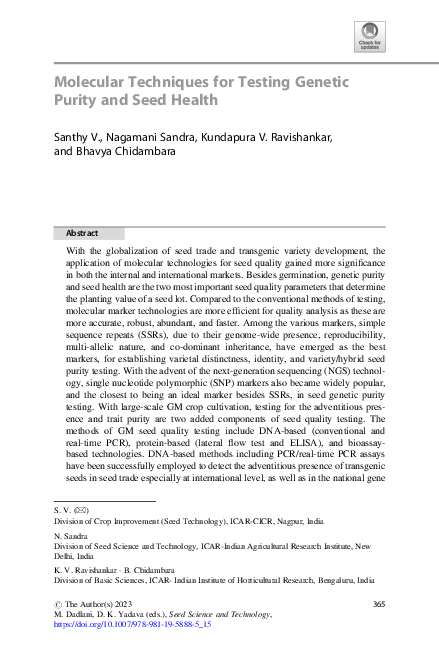(PDF) Molecular Techniques for Testing Genetic Purity and Seed Health