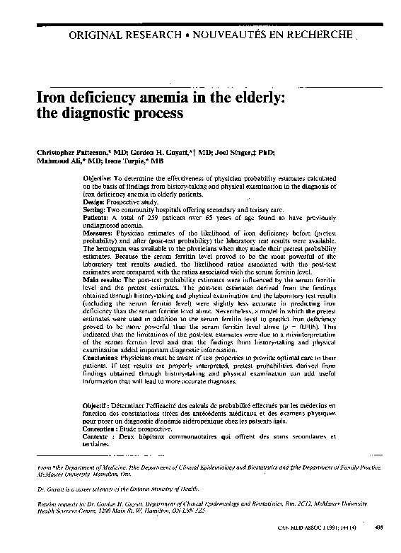 (PDF) Iron deficiency anemia in the elderly: the diagnostic process