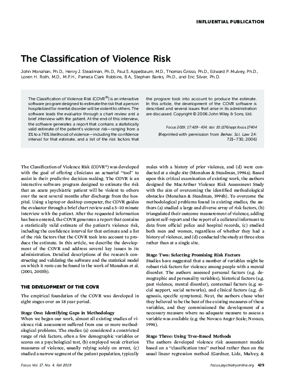 Pdf The Classification Of Violence Risk