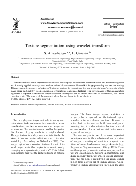 (PDF) Texture segmentation using wavelet transform