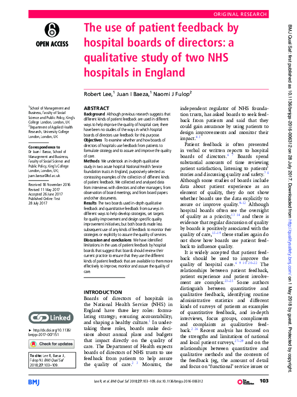 (PDF) The use of patient feedback by hospital boards of directors: a ...